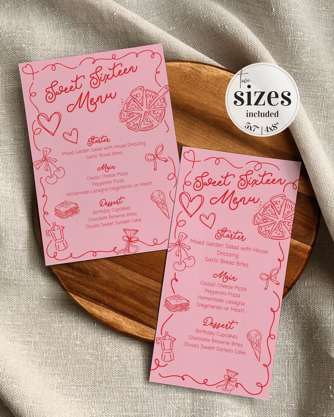 Sweet Sixteen Menu Card Template, Pink Red Doodle Birthday Dinner Menu ...