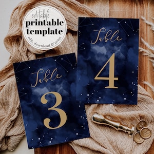 Celestial Table Numbers Template, Starry Night Galaxy Wedding Printable ...
