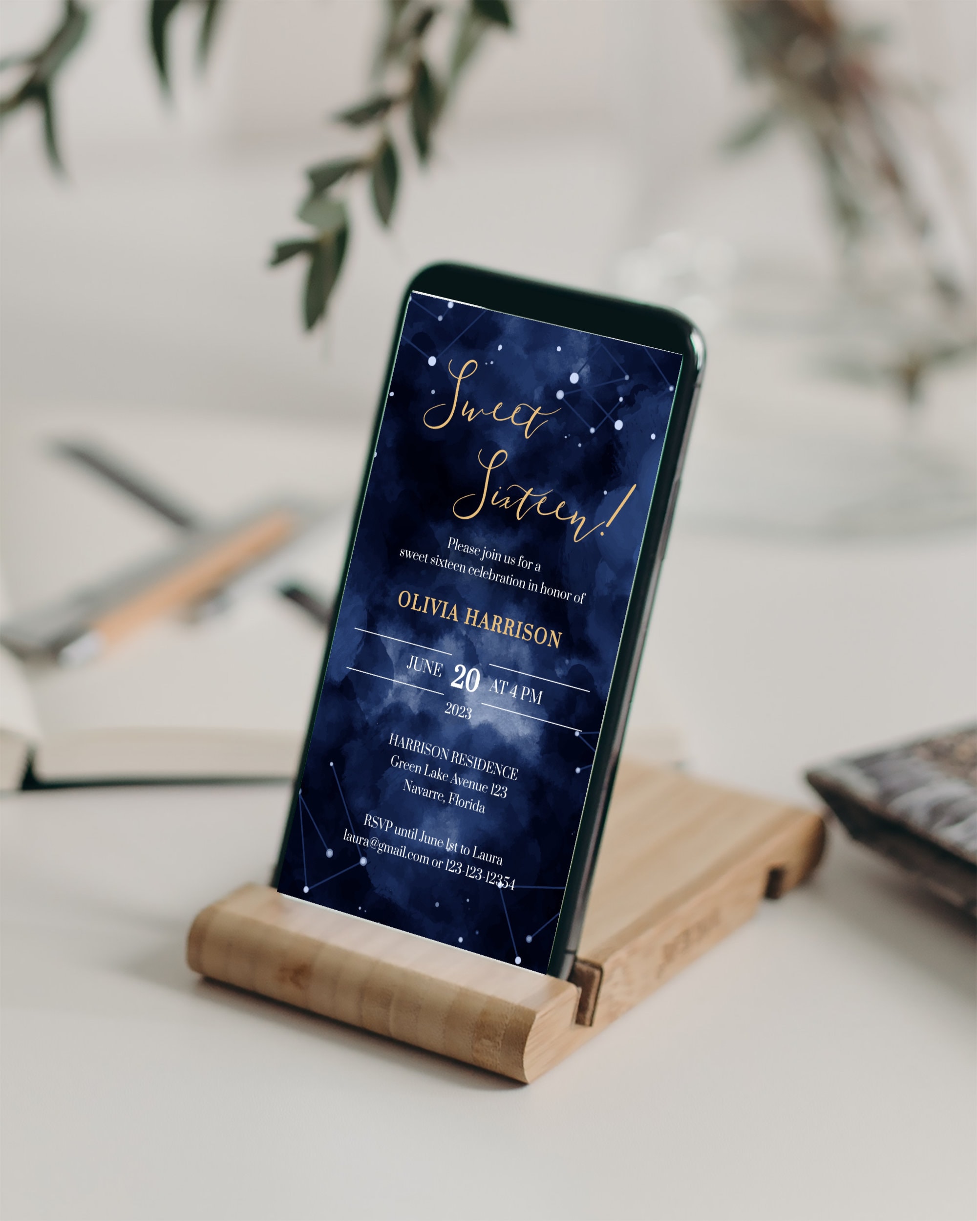 Celestial Sweet Sixteen Invitation, Starry Night Quinceañera or ...