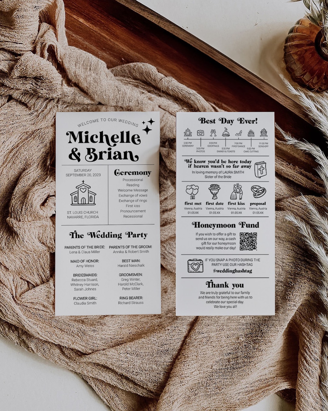 Retro 70s Wedding Program Template Funky Ceremony Timeline Printable ...