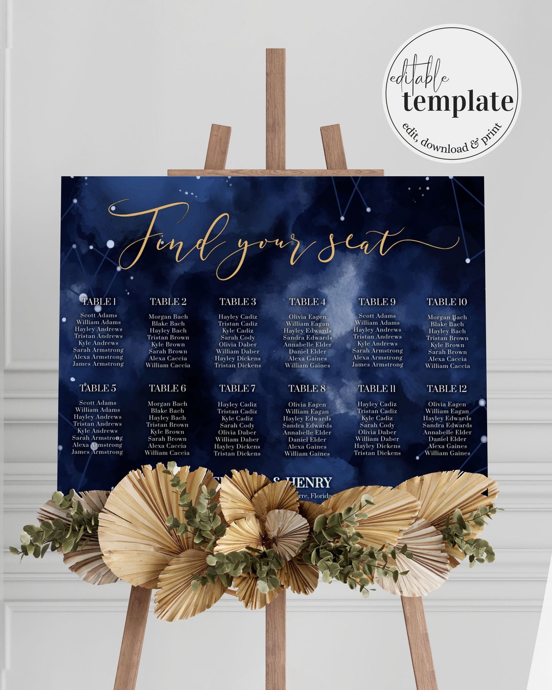 Celestial Wedding Seating Chart With Stars Constellation for Moon ...