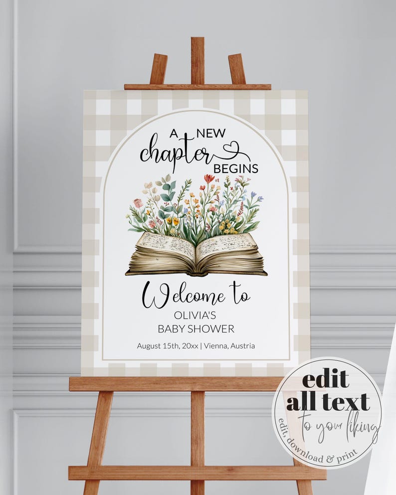 New Chapter Begins Storybook Baby Shower Welcome Sign, Gender Neutral ...
