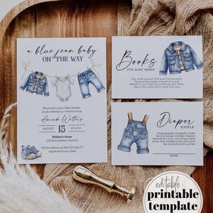 Blue Jean Baby Shower Invitation for Boys, Denim Diamond Blue Jeans ...