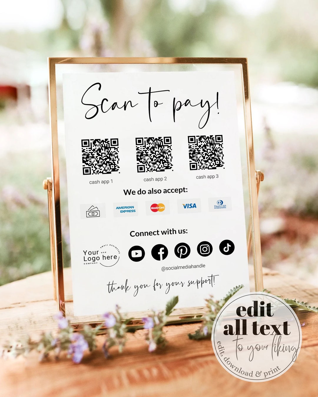 Small Business QR Code Sign | Scan-to-pay Template With Multiple ...