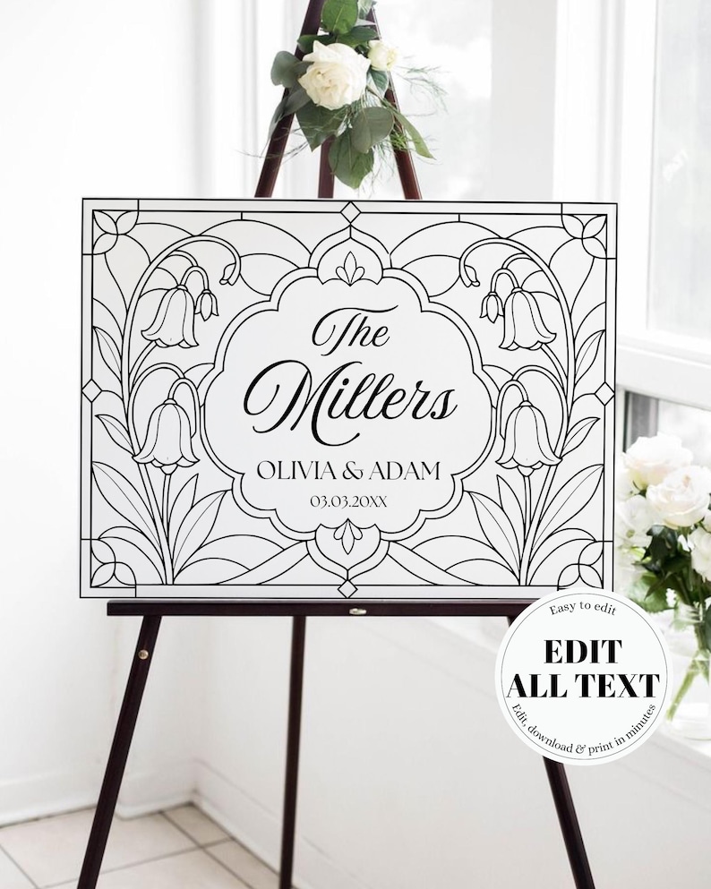 Wedding Last Name Keepsake Sign Template, Bellflower Stained Glass ...