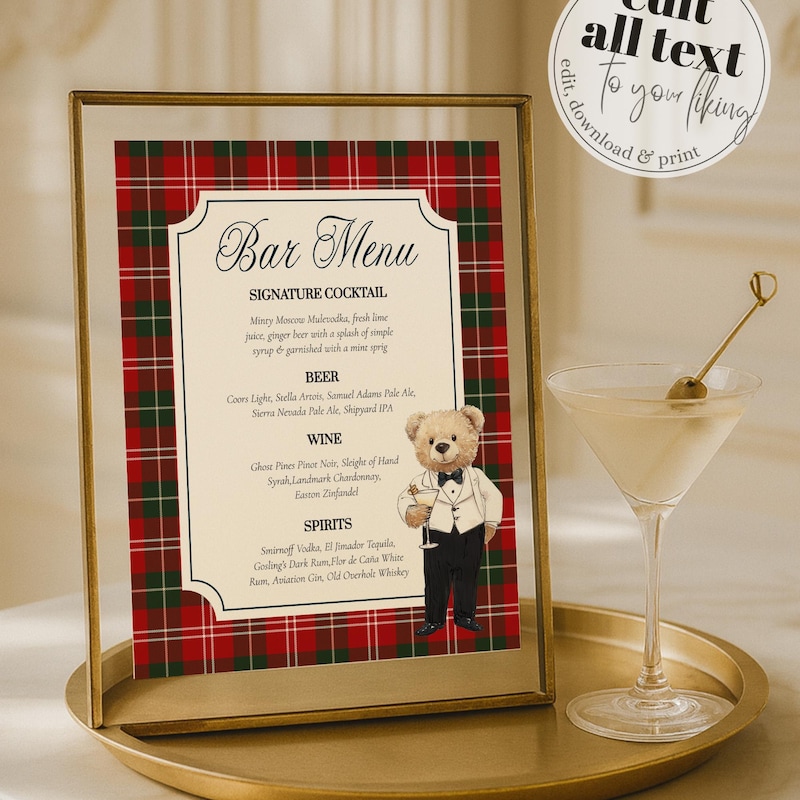 Plaid Bar Menu - Etsy UK