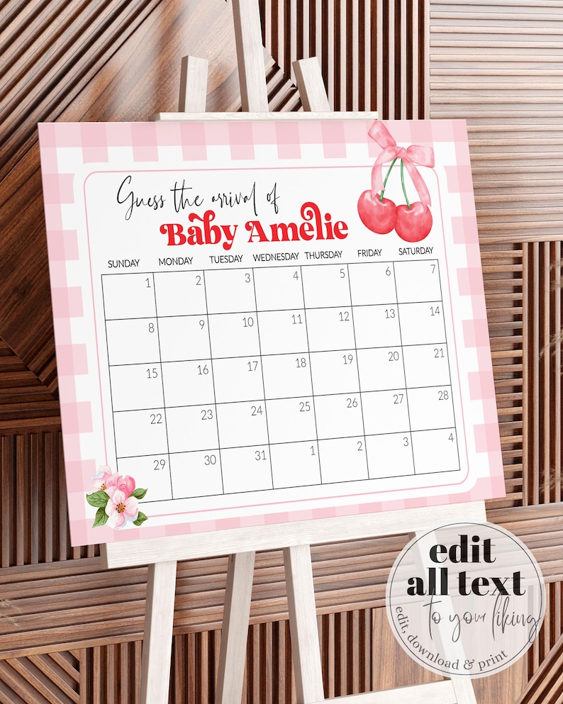 Cherry Guess the Due Date Baby Shower Game, Cherry on Top Party Decor ...