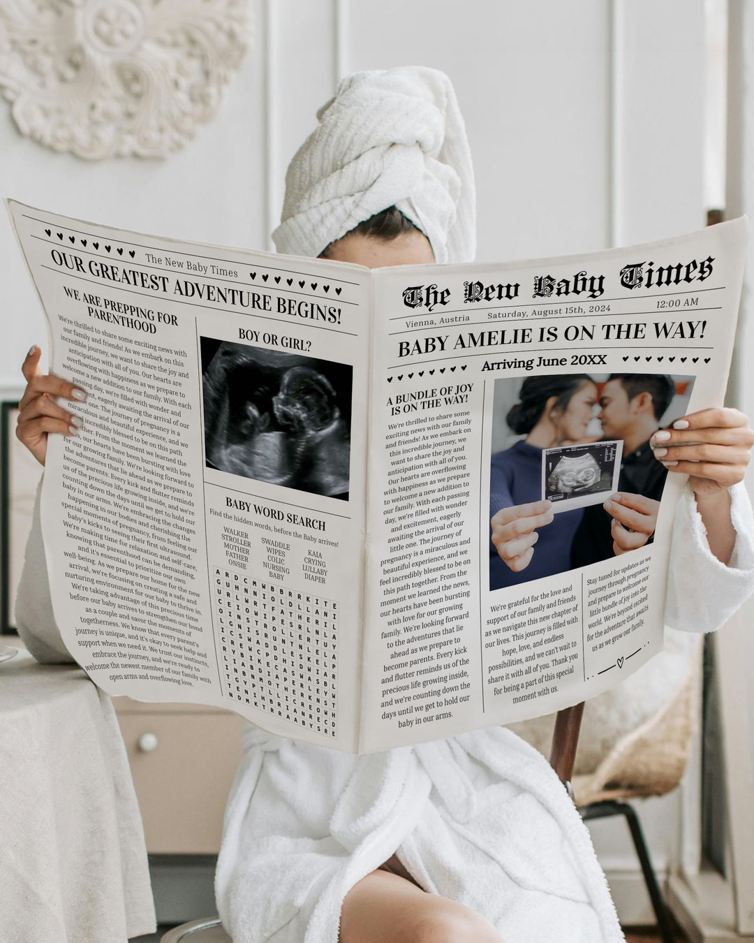 Custom Pregnancy Announcement Newspaper Template, Baby Times Printable ...