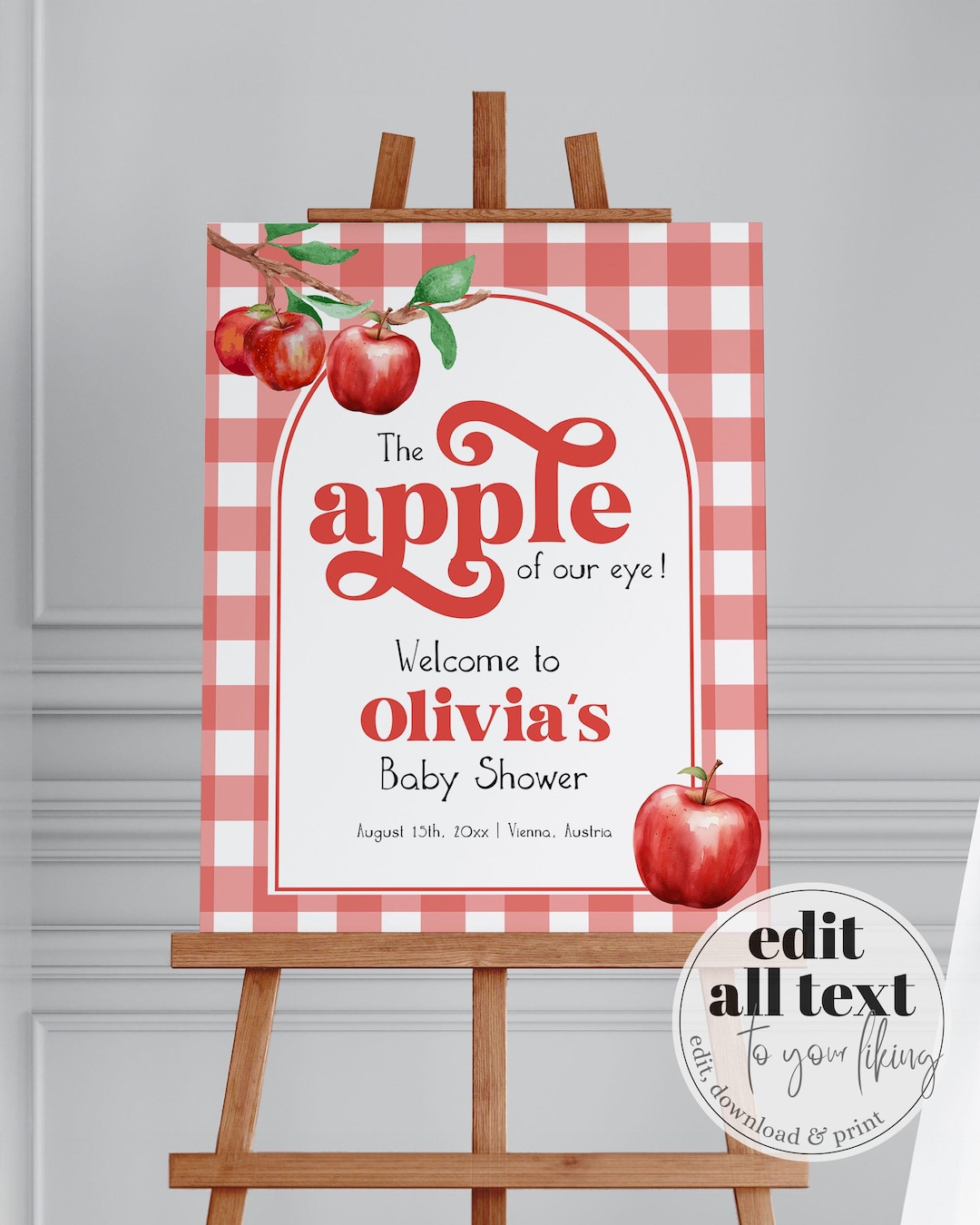 Apple Themed Welcome Sign Baby Shower Decorations for Apple of Our Eye ...