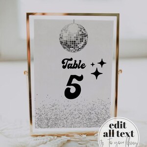 Editable Let's Disco Table Numbers Sign | Groovy 70s Disco Ball Table ...