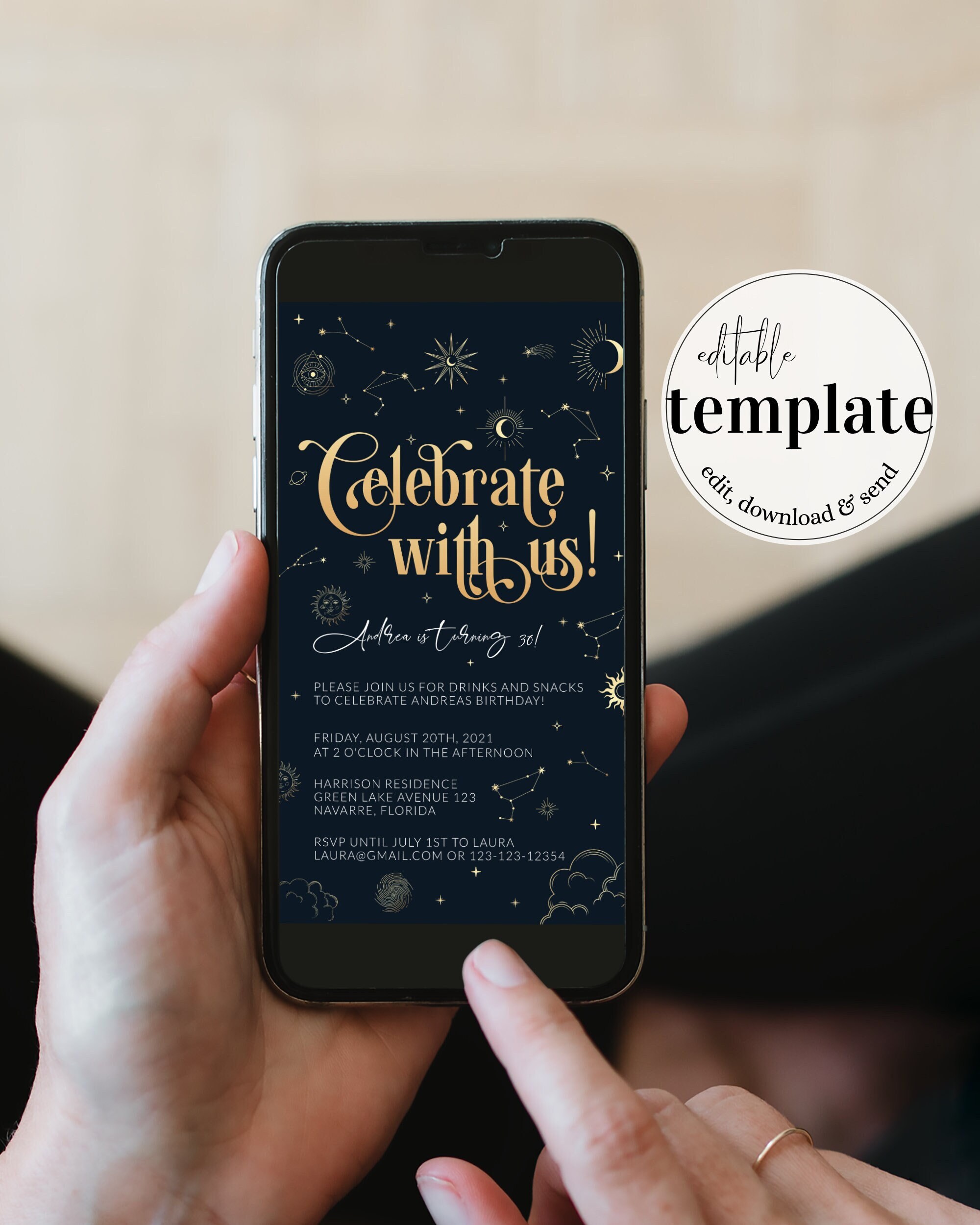 Moon and Stars Birthday Invitation to Send via Text on Phone - Etsy