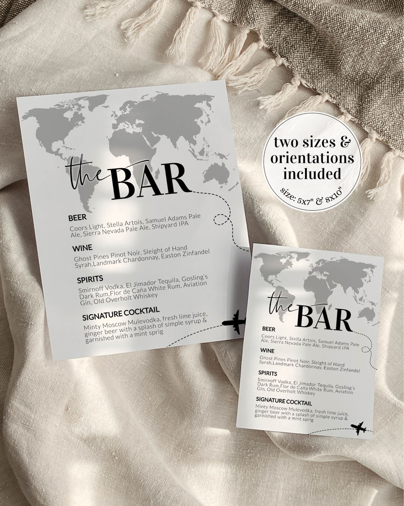 Destination Wedding Bar Menu Sign, Travel Themed Cocktail Printable ...