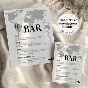 Destination Wedding Bar Menu Sign, Travel Themed Cocktail Printable ...