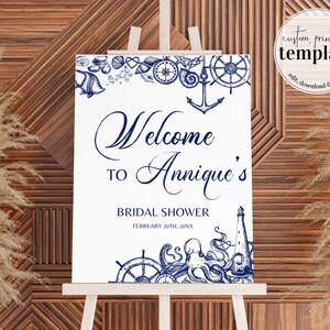 Nautical Bridal Shower Welcome Sign, Marine Sign for Ocean Beach Themed ...