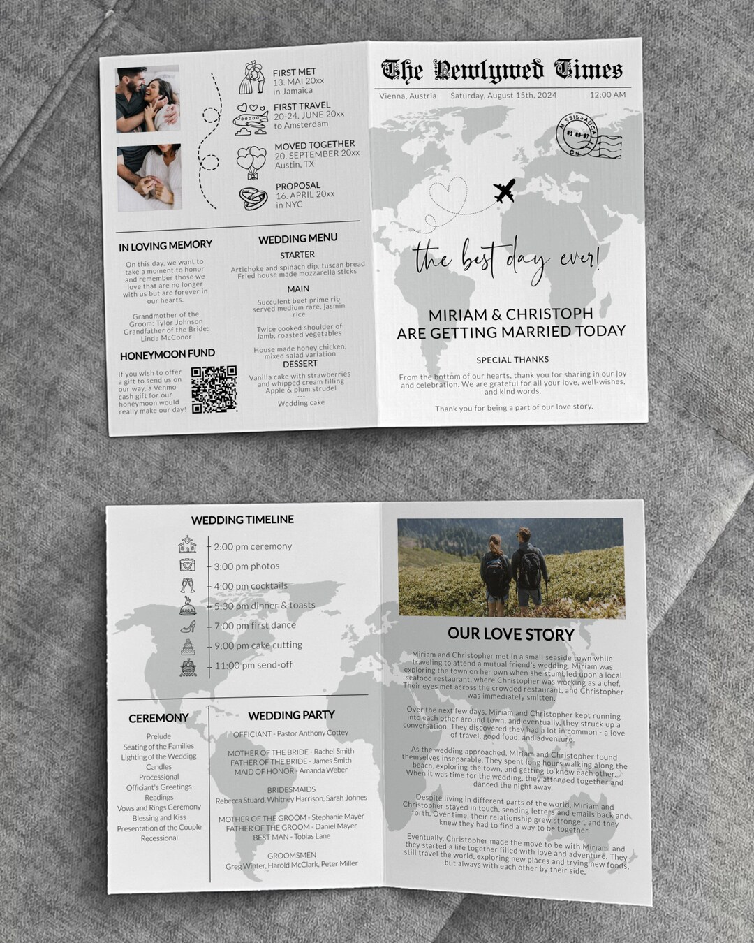 Destination Wedding Newspaper Wedding Program Template, Editable ...