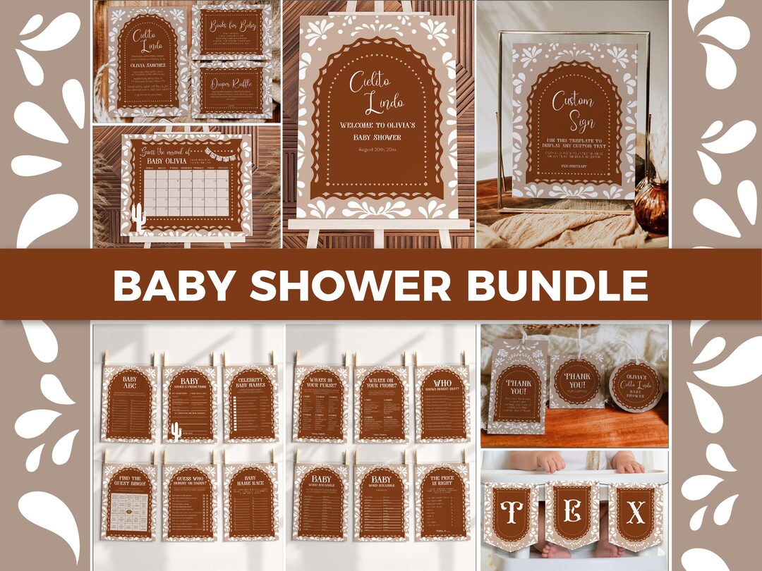 Cielito Lindo Baby Shower Bundle Template, Beige Brown Terracotta ...