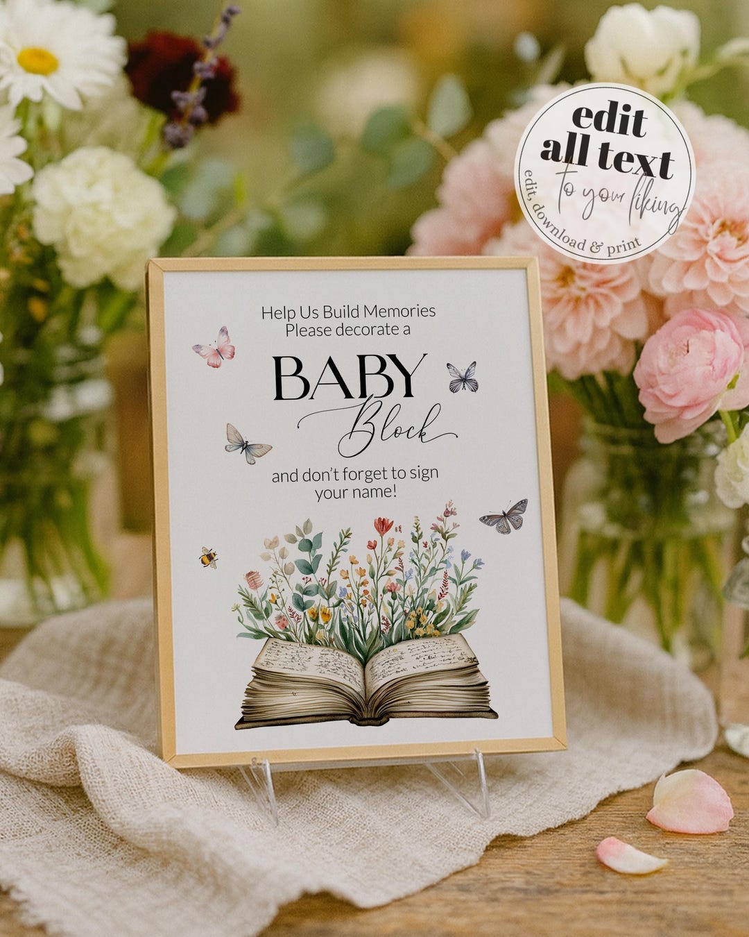 Storybook Baby Block Decorating Sign Wildflower Butterfly Build ...