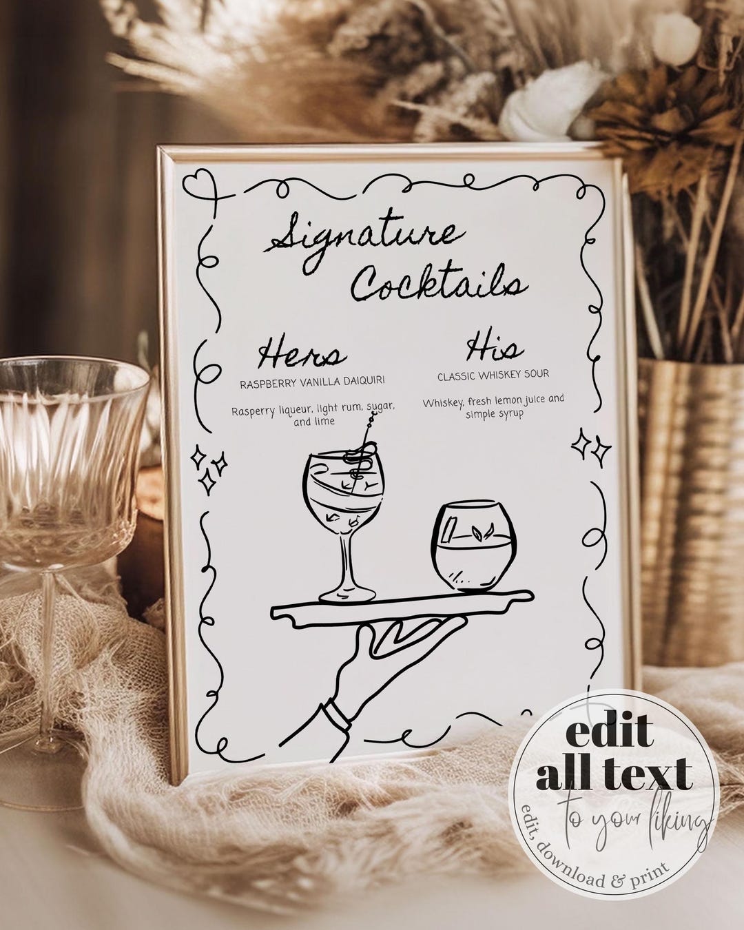 Doodle Signature Cocktail Menu, Hand Drawn Scribble Bar Menu for ...