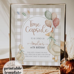 Time Capsule Sign Template for Birthday, Silly Goose Beige Gingham ...