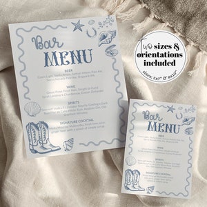 Coastal Cowgirl Bar Menu Template, Nautical Bachelorette Drinks Menu ...