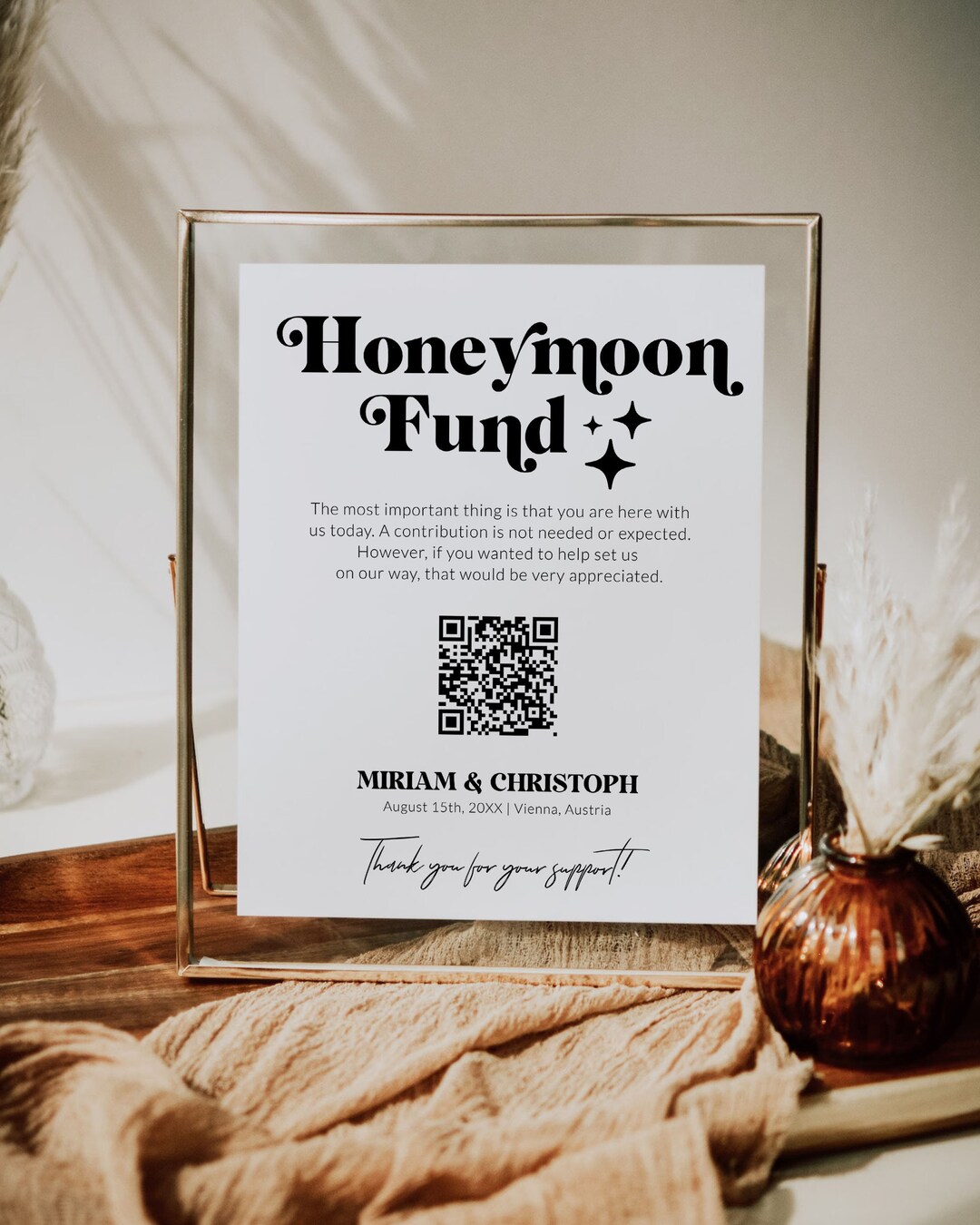 QR Code Honeymoon Fund Sign for 70s Themed Retro Wedding With Funky ...