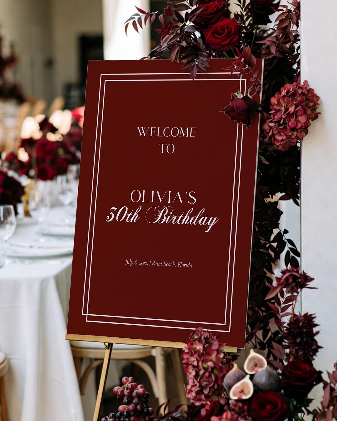 Old Money Welcome Sign, Burgundy Velvet Martini Mob Wife Party Decor ...