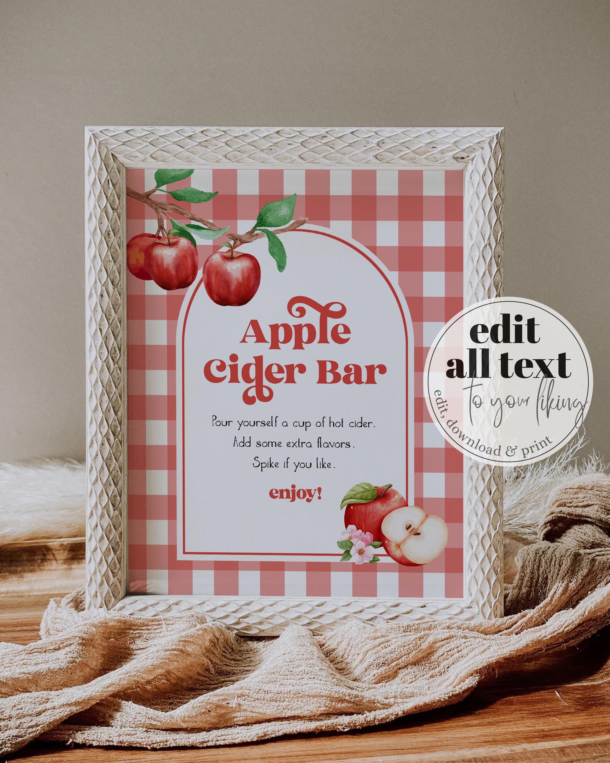 Apple Cider Bar Sign, Fall Gingham Apple Shower Decor Template 092AP ...