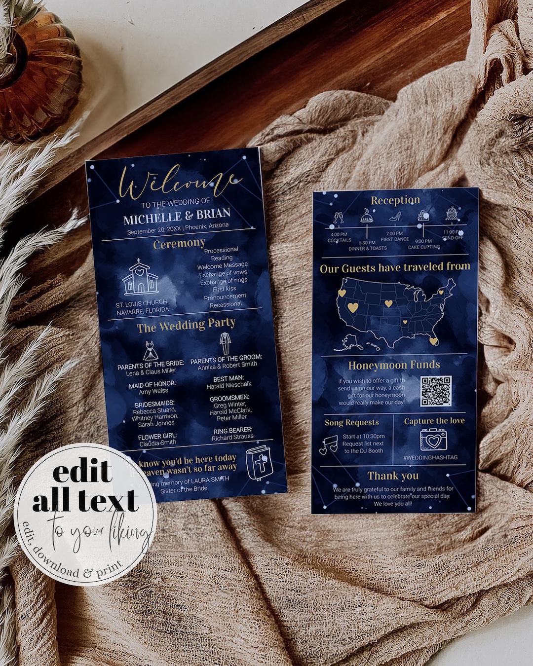 Celestial Wedding Programs | Moon Wedding Program Template for Starry Night Ceremony| Newspaper ...