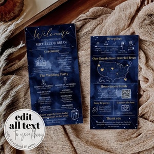 Celestial Wedding Programs | Moon Wedding Program Template for Starry Night Ceremony| Newspaper ...