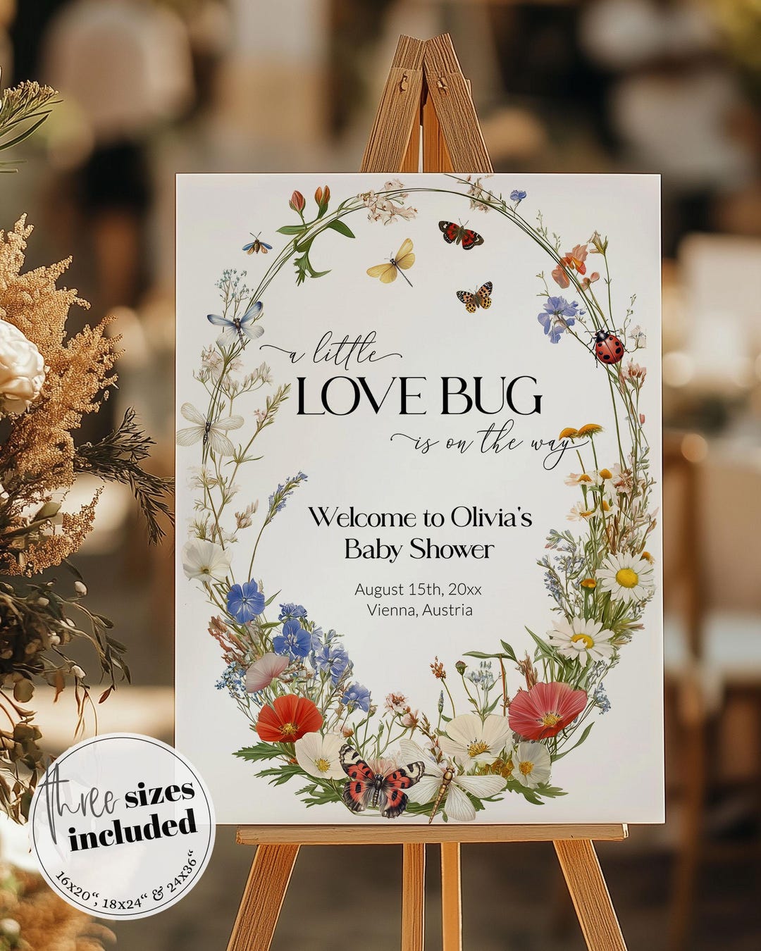 Wildflower Love Bug Welcome Sign Template, Gender Neutral Butterfly ...