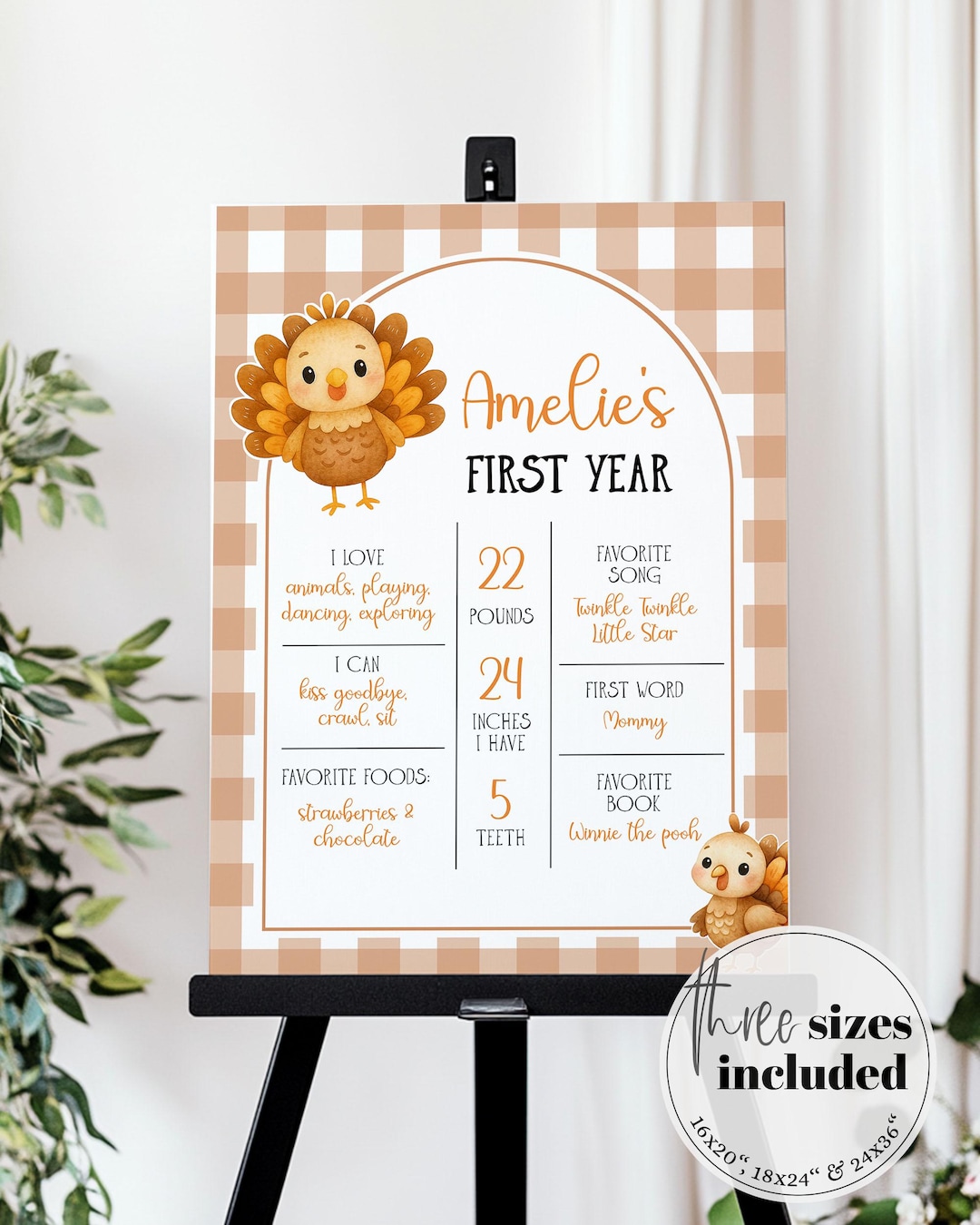 Turkey First Birthday Milestone Sign Template for a Fall Themed Babys ...