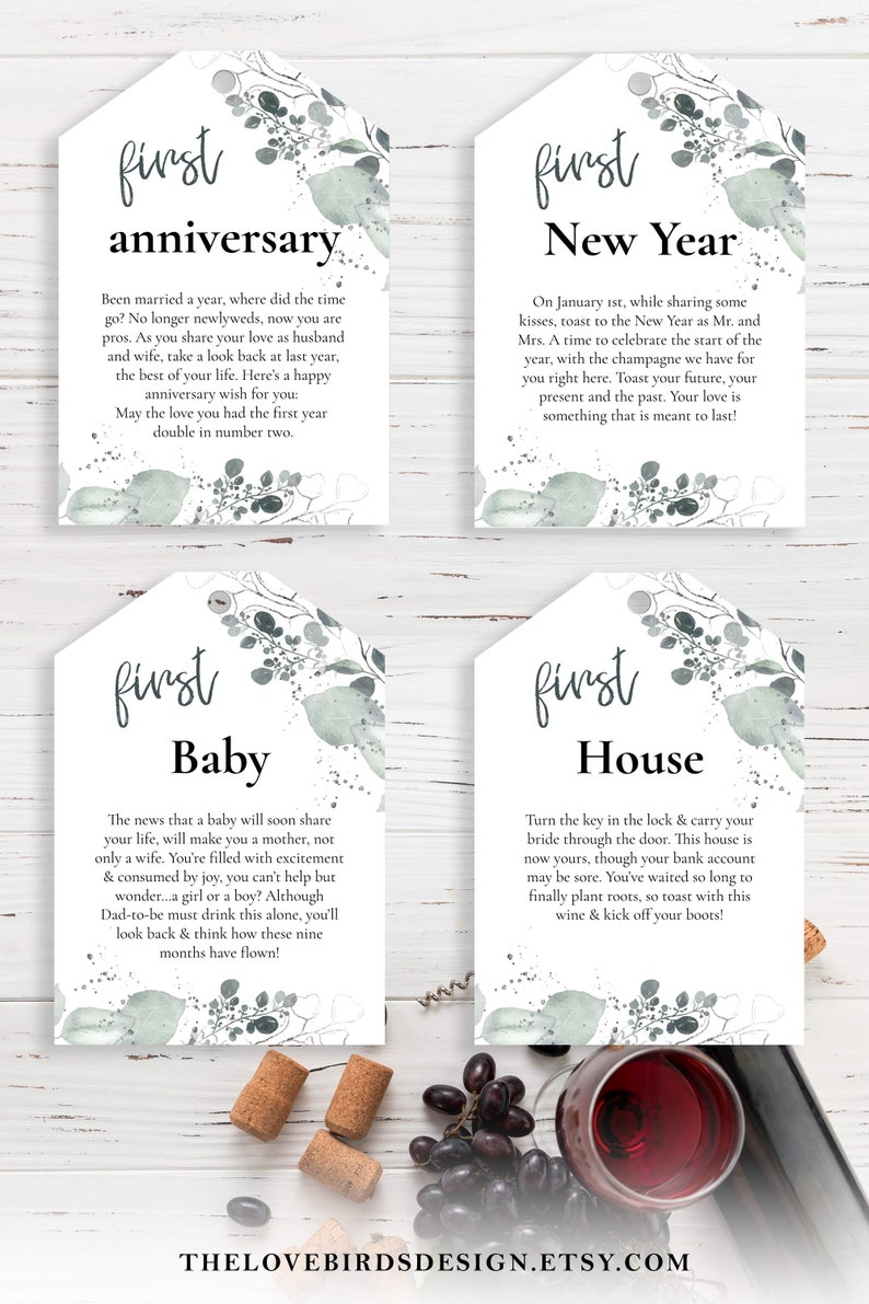 Marriage Milestone Wine Tags Year of Firsts Wine Tags - Etsy