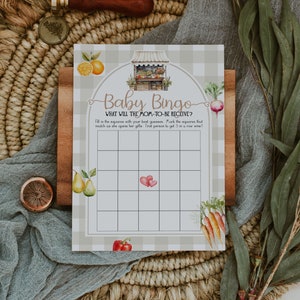 Locally Grown Baby Shower Editable Bingo Cards, Farmers Market Stand ...