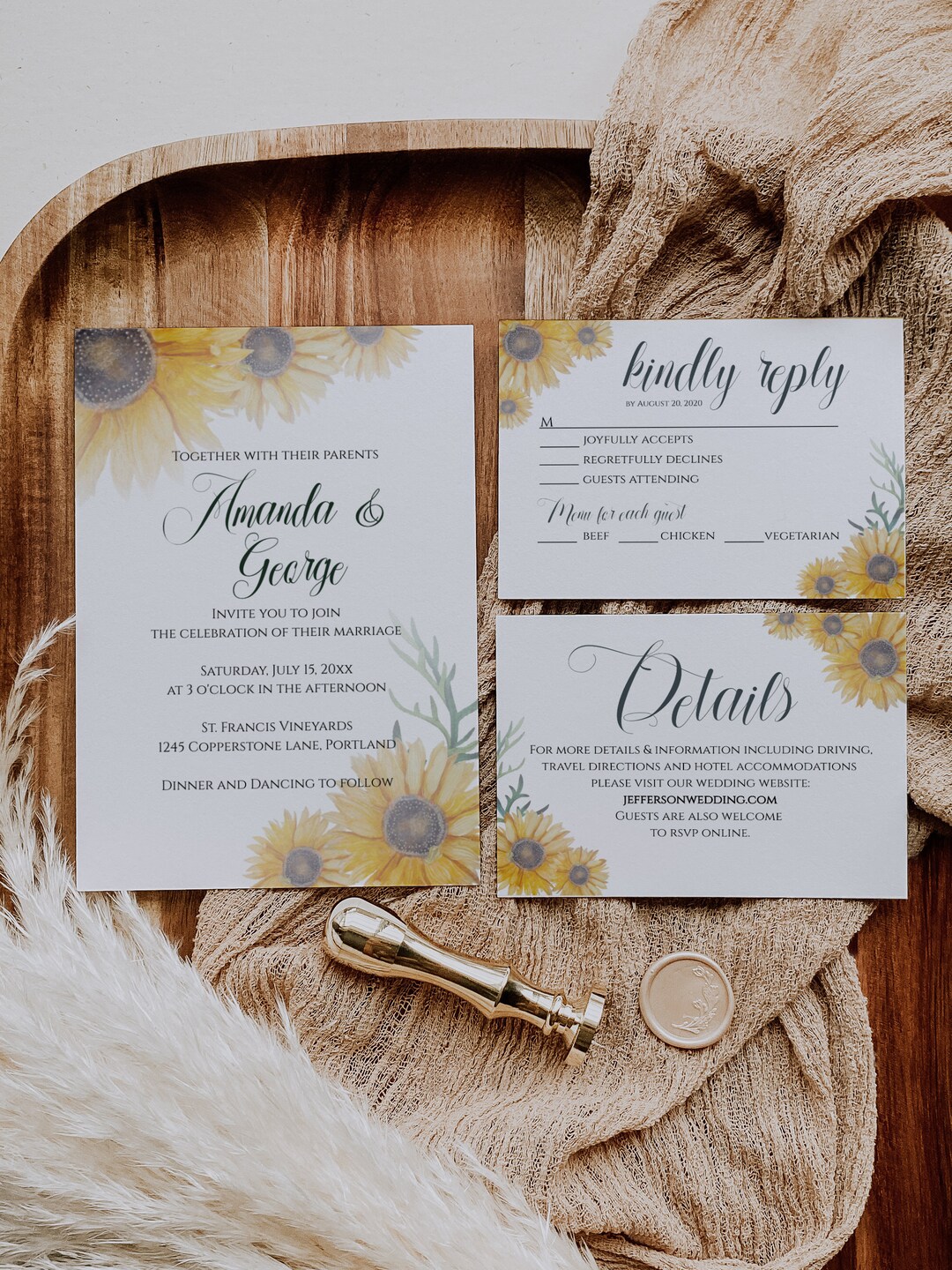 Rustic Sunflower Wedding Invitation Template for Fall Wedding in August ...