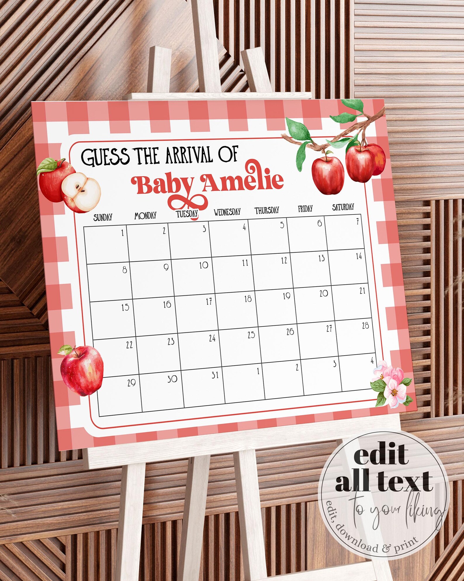 Apple Guess Babys Due Date Sign Fall Baby Shower Game Sign for Apple of ...