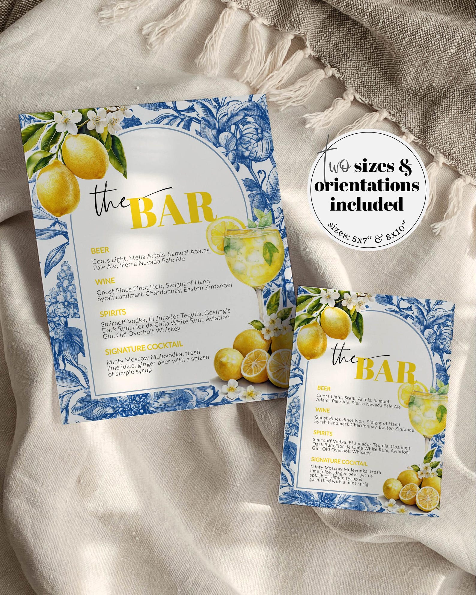Limoncello Spritz Bar Menu Template, Citrus Lemon Amalfi Coast Bridal ...