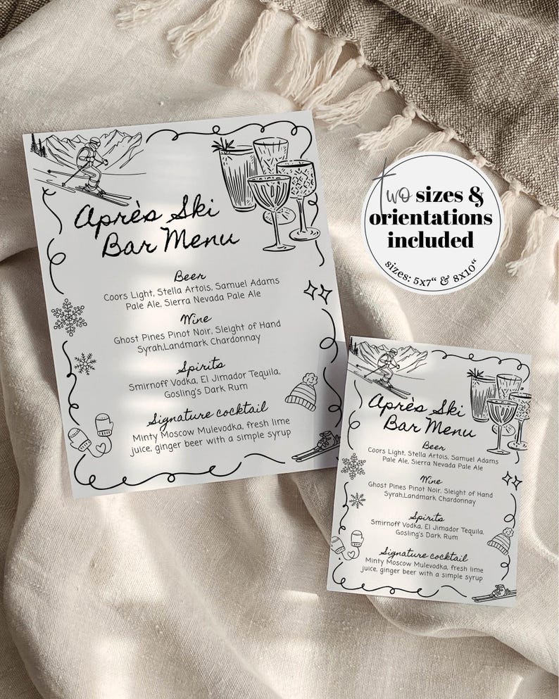Après Ski Bar Menu Sign Template, Handwritten Winter Mountain Cocktail ...