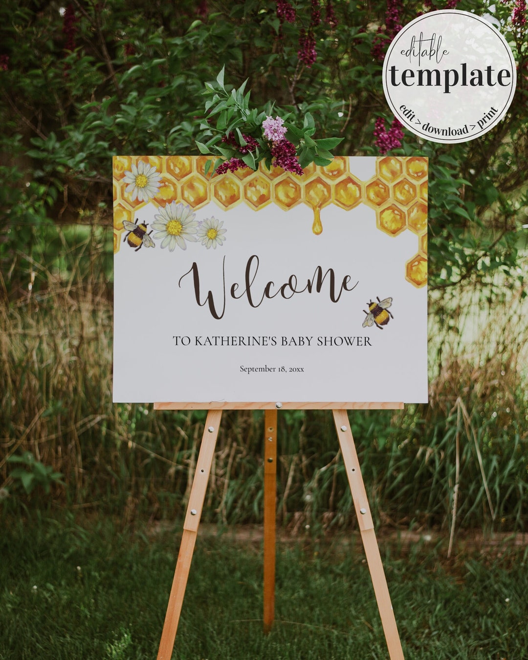 Bee Themed Welcoming Sign Babyshower for Winnie Gender Reveal or ...