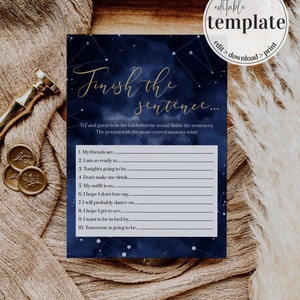 Celestial Bridal Shower Game: Finish the Brides Sentence Moon and Star ...