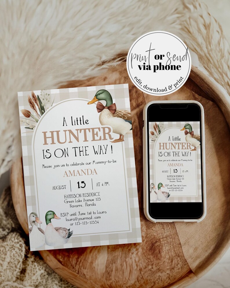 Mallard Duck Baby Shower Invitation Template, Lucky Duck Hunt Party ...
