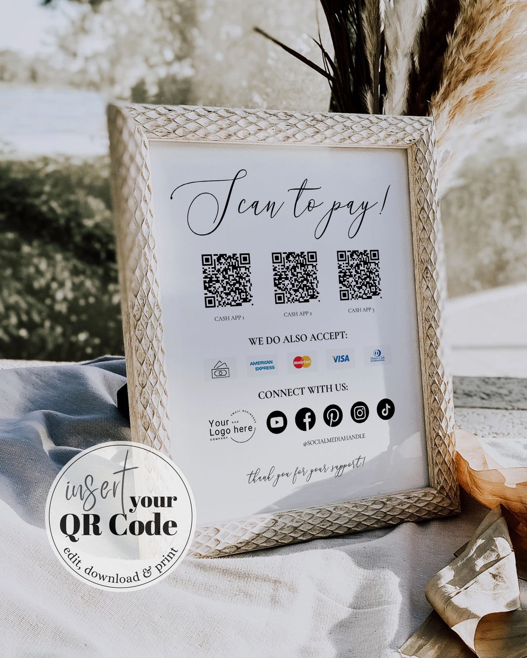 Custom QR Code Sign for Your Small Business Editable Social Media ...