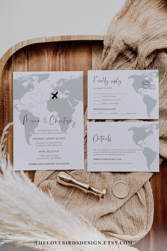 Destination Wedding Invitation Template for Travel Wedding | Etsy
