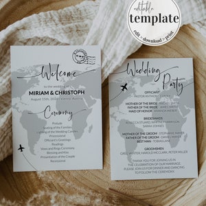Destination Wedding Program and Ceremony Itinerary Template for Travel ...