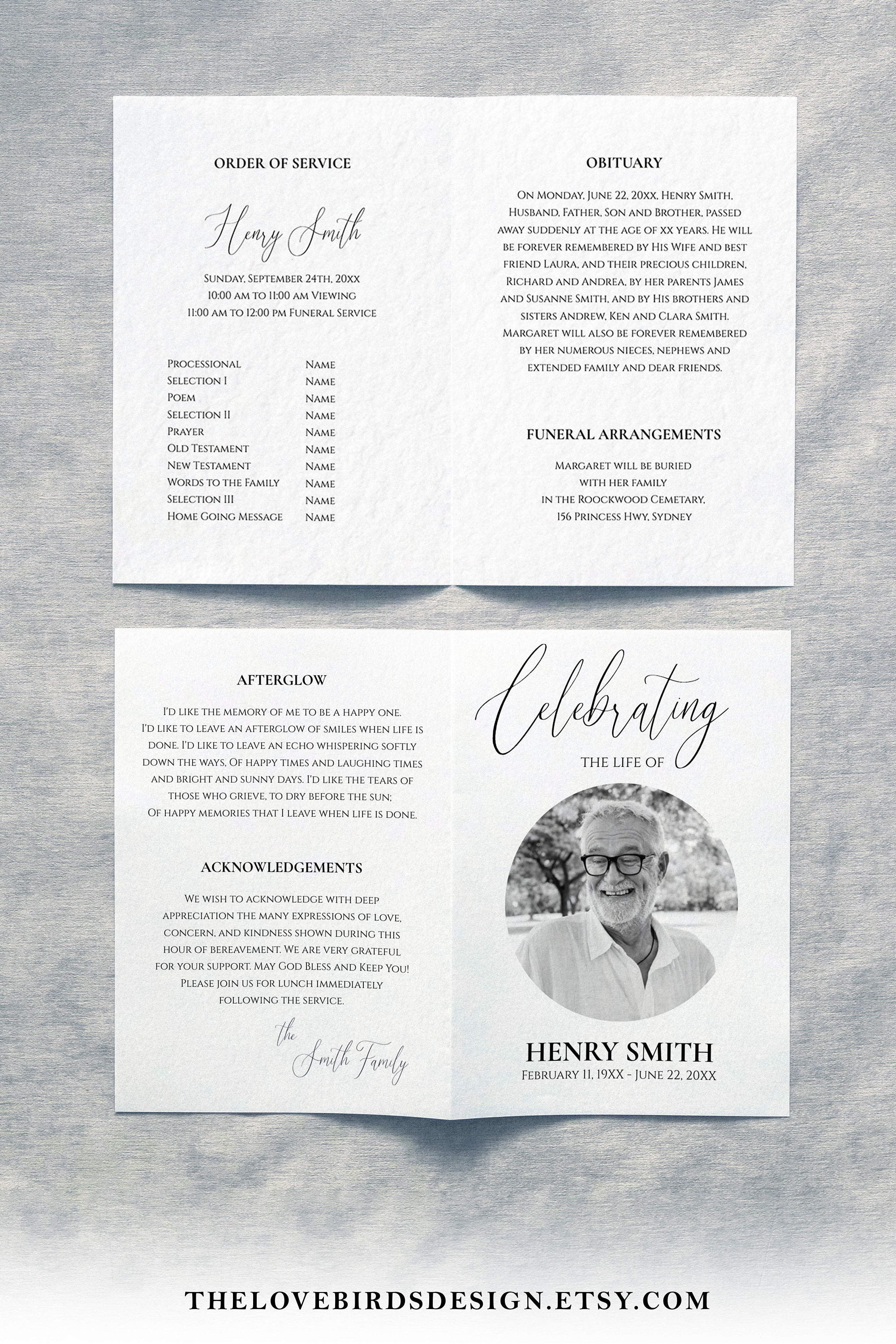 Funeral Program Template Celebration of Life Invitation With | Etsy