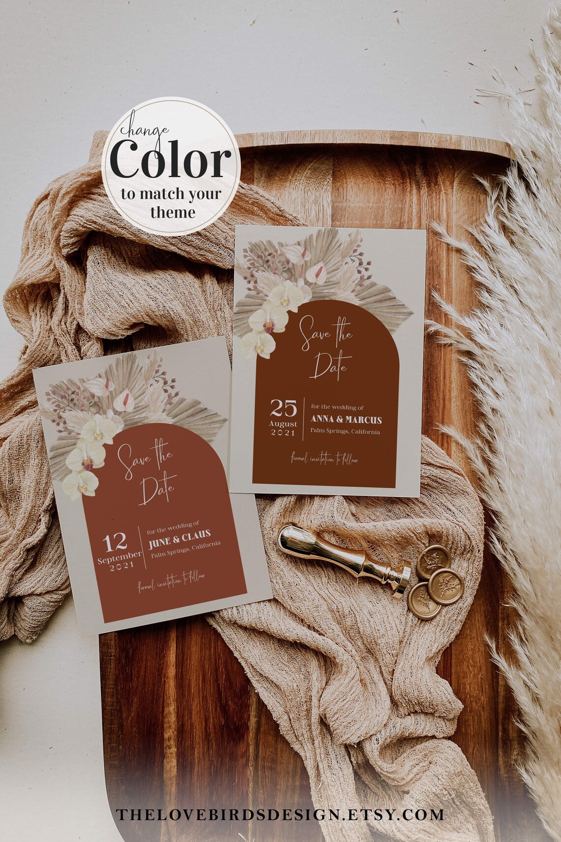 Rust Wedding Invitation Template Boho Tropical Desert - Etsy