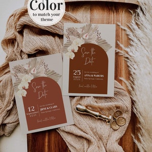 Rust Wedding Invitation Template, Boho Tropical Desert Greenery Invite ...