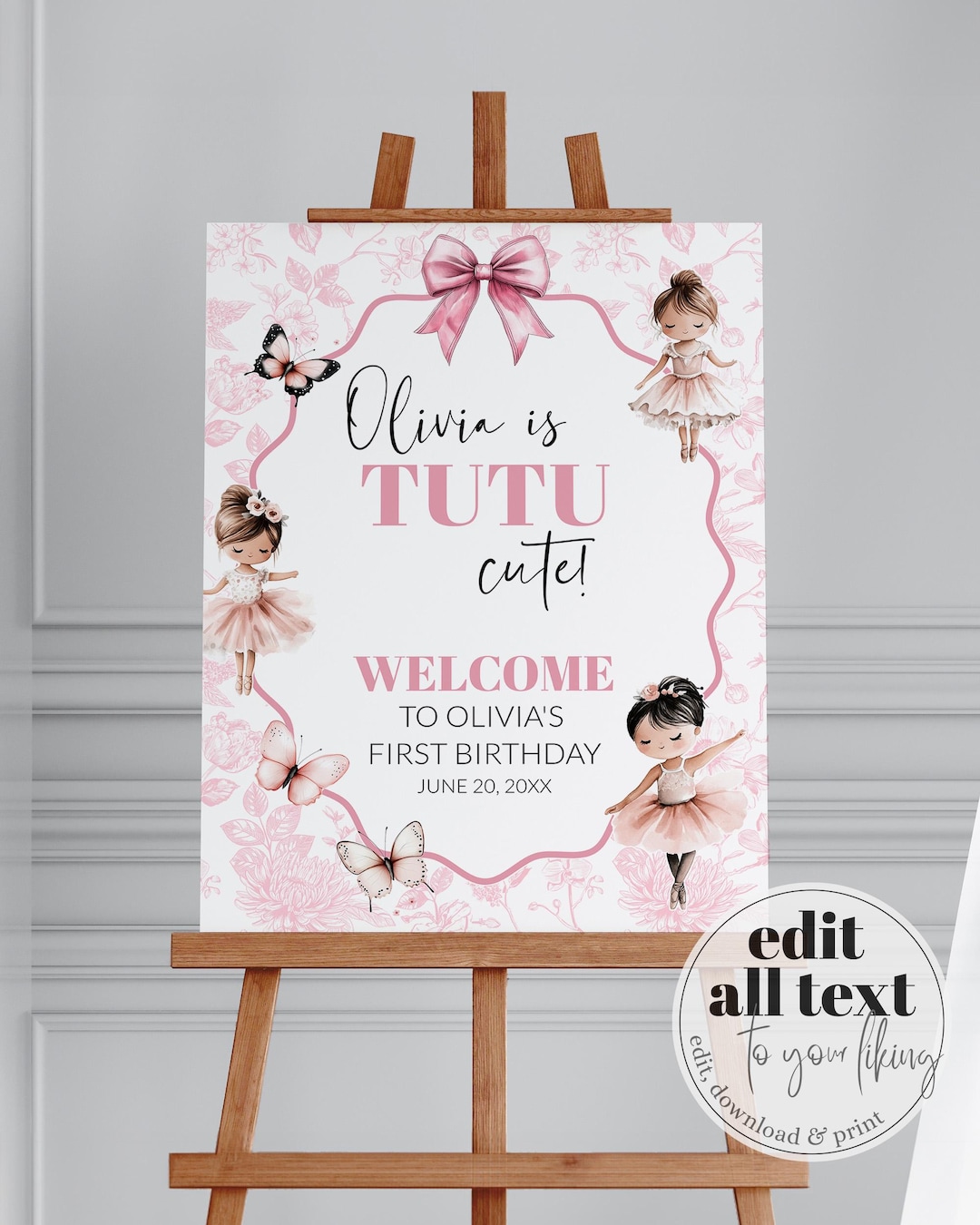 TUTU Cute Ballerina Welcome Sign Template, Girl Ballet Baby Shower or ...
