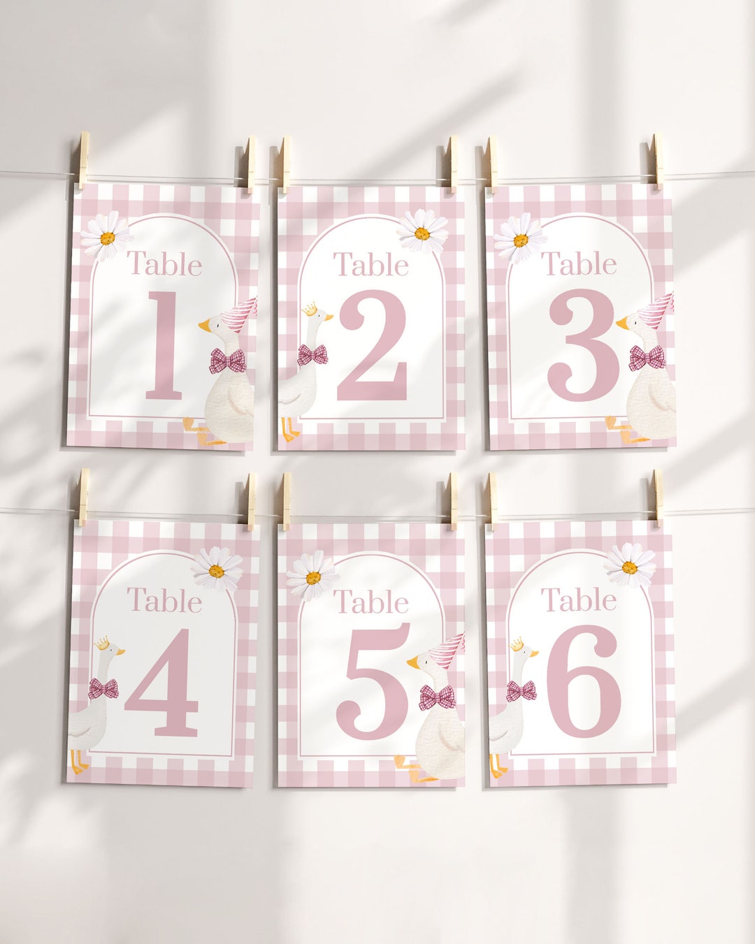 One Silly Goose Table Numbers, Pink Gingham First Birthday Template ...