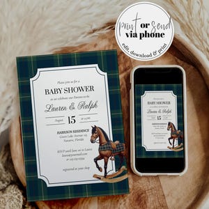 Vintage Classic Rocking Horse Polo Baby Shower Invitation for Boys ...