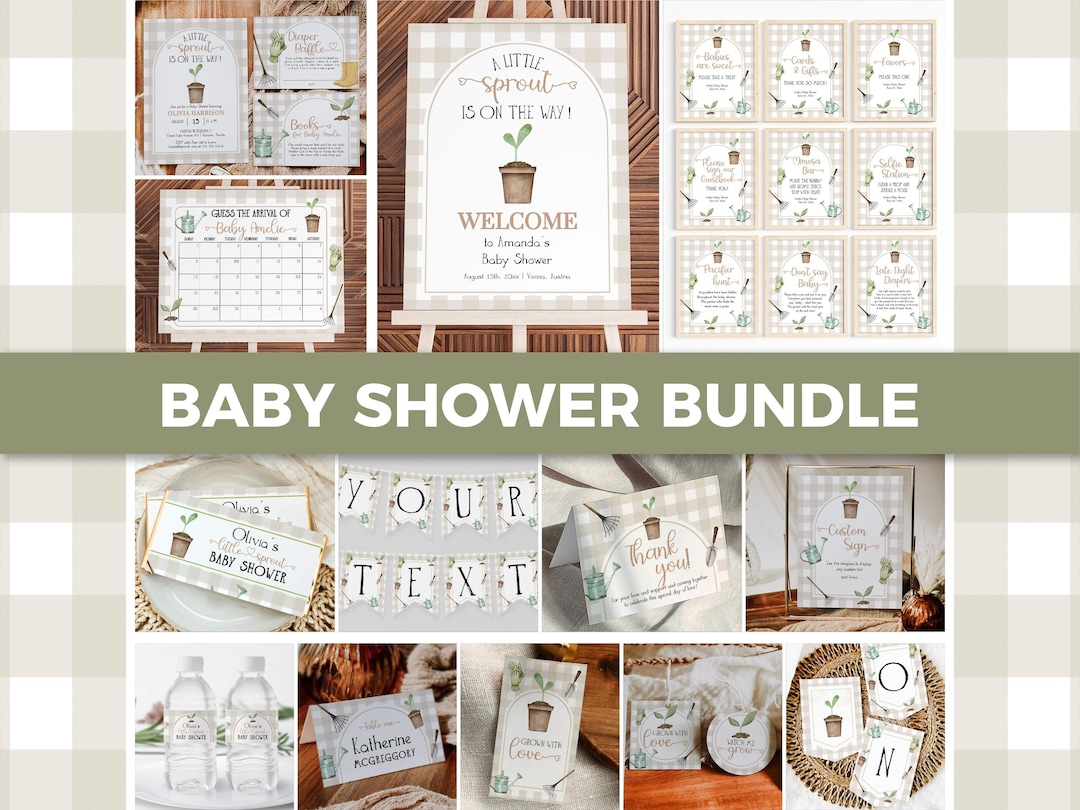 Gender Neutral Little Sprout Baby Shower Bundle Editable Grown With ...
